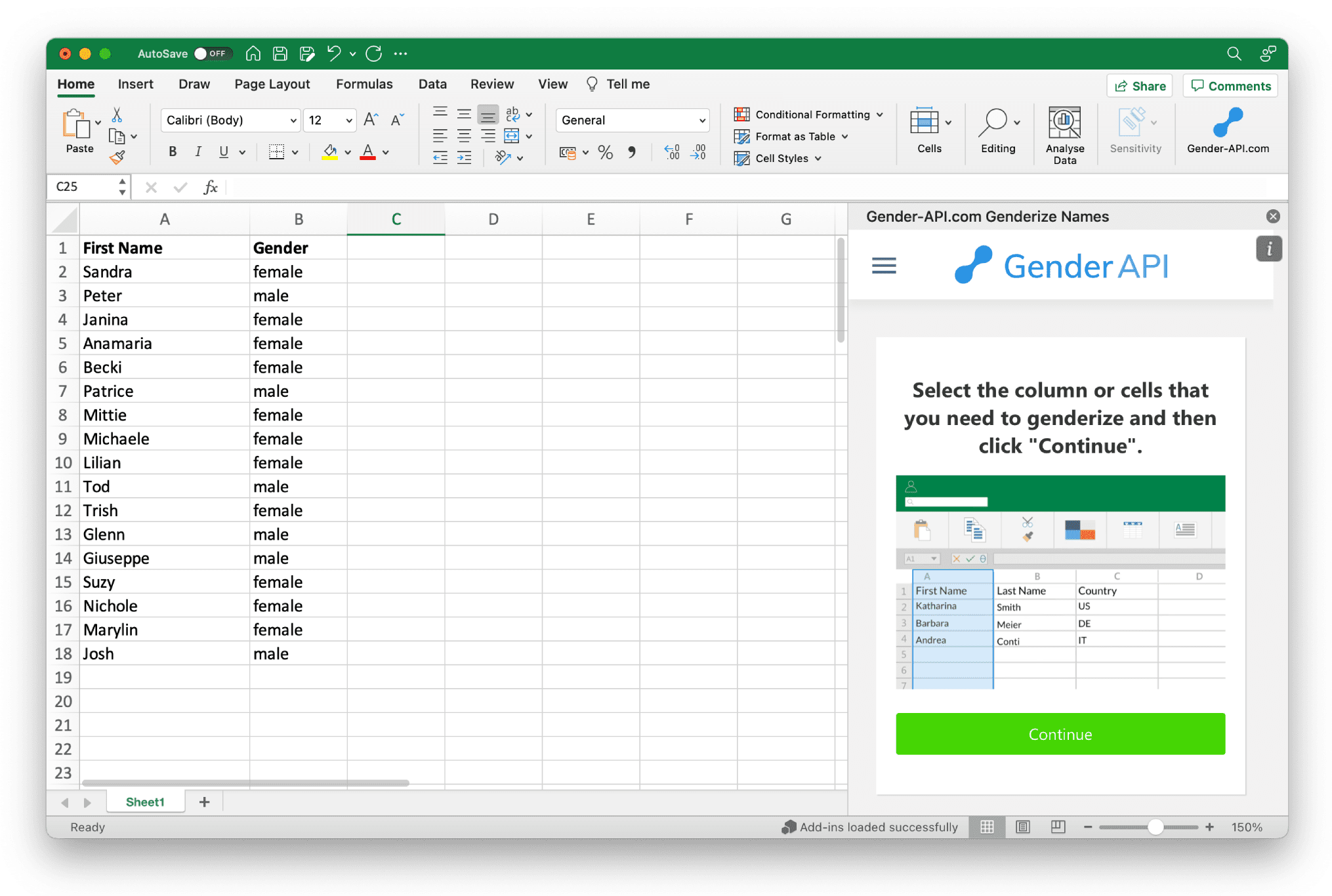 Genderize Names In Microsoft Excel Gender API Determines The Gender 